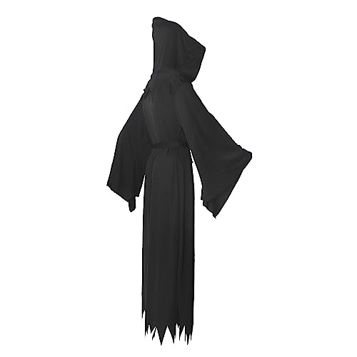 NICEYEA Scary Grim Reaper Costume Men’s Hooded Black Robe Full Length ...