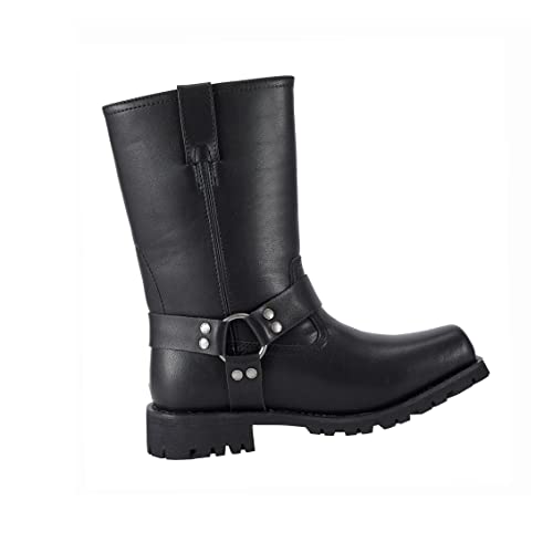 GARGOYLE BELLS Mens Harness Straps Motorcycle Leather Boots, Black ...