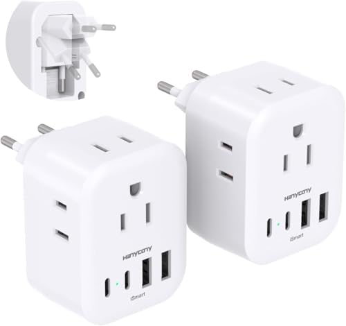2 Pack European Travel Plug Adapter, International Power Adaptor with 4 ...