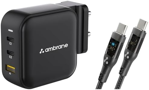 Ambrane 65W Charger Adapter, 3 Ports - 2 Type C & 1 USB for Samsung ...