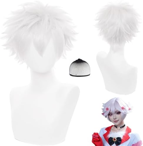 Amazon.com: Yutniverse White Short Wig White Wig Pre-Style Cosplay Wig ...