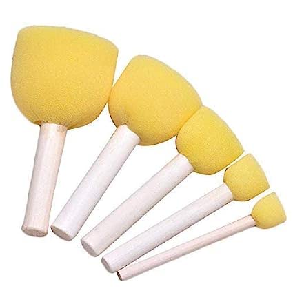 SCHMIDT 5 Pcs Round Paint Foam Sponge Brush Set, Wooden Handle Foam ...