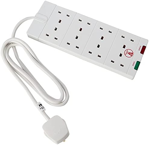 Masterplug Eight Socket Surge Protected Extension Lead, 2 Metres, White ...