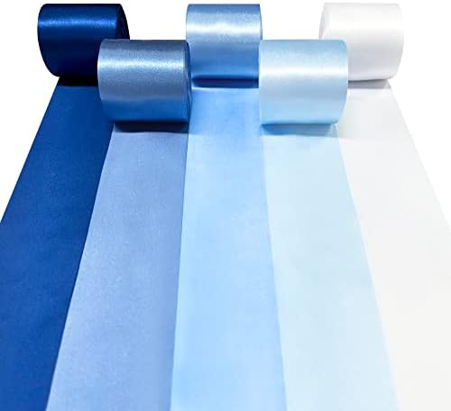 60M Blue White Satin Ribbon 50mm Wide Ombre Blue Fabric Ribbons Large ...
