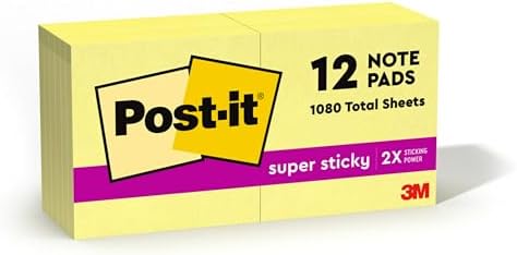 Post-it Super Sticky Notes, Canary Yellow, 76 mm x 76 mm, Promo Pack ...