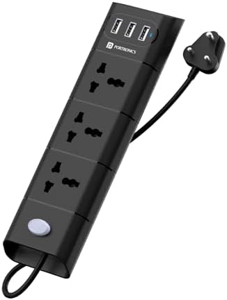 Portronics Power Plate II Extension Board - 1500W - 3 USB Ports, 3 ...