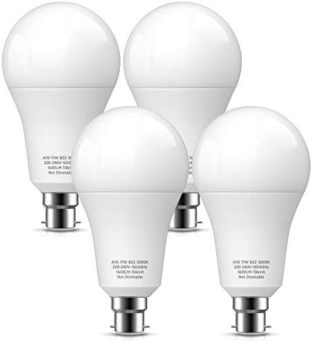 Plusluck B22 LED Bulbs 17W, Bayonet Light Bulb Warm White 3000K, 150W ...