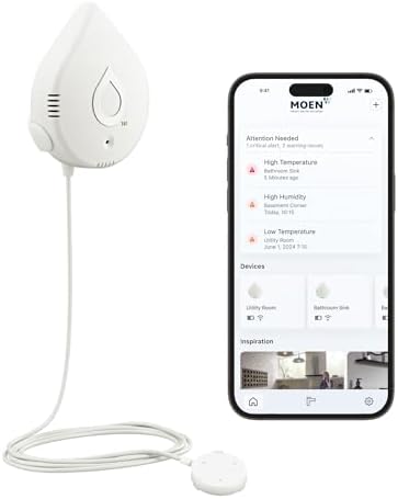 Moen Flo Smart Water Leak Detector, Drip or Flood Sensor Alarm for Home ...