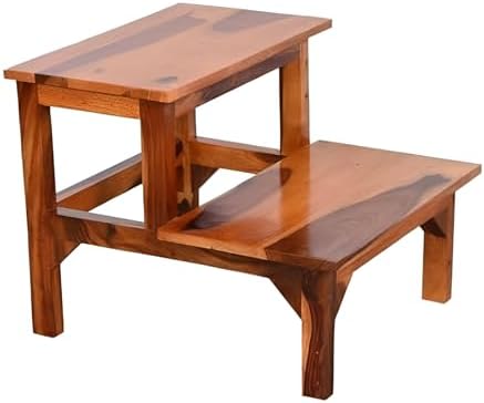 WELLBORN Solid Sheesham Wood 2 Step Stool for Kitchen | Wooden Foot ...