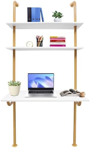 Amazon.com: Ongniong Modern Wall Mount Ladder Desk, 3-Shelf, Gold ...