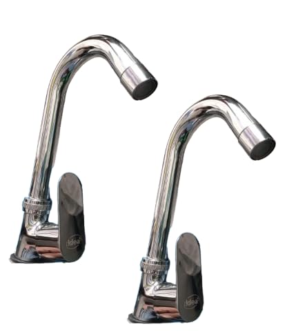 Stainless Steel Long Body taps for Bathroom (Brass swan Neck Set of - 2 ...