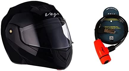 Vega Crux DX Flip-Up Helmet (Black, M) and Vega Safety Cable Lock Dull ...