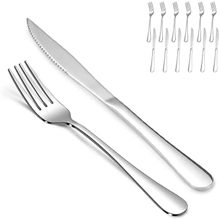 Amazon.com | 24 Piece Silverware Set with Steak Knives for 4, Prendcyx Stainless Steel Flatware ...
