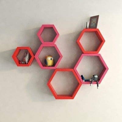 CMHWC Wooden Wall Shelf Hexagon Shape Shelf Wall Décor Livingroom ...
