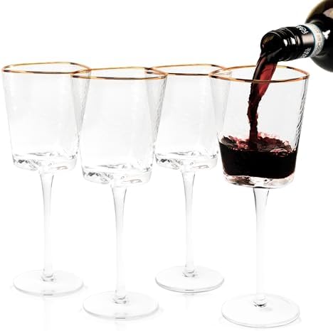 Amazon.com | Bec's Designs Gold Rimmed Wine Glasses Set of 4 Triangular ...