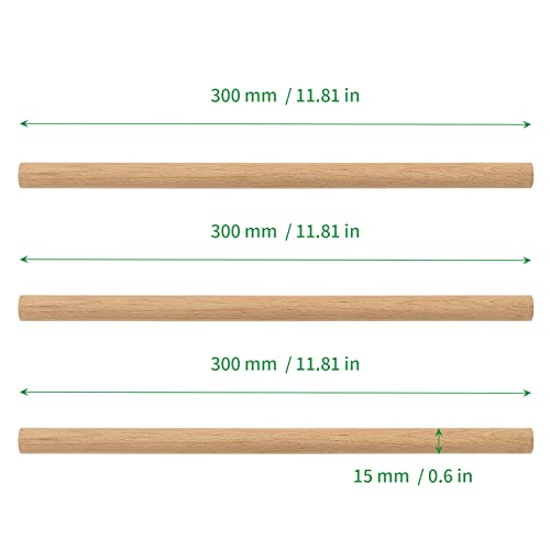 ZOENHOU 30 Pack 30cm x 15mm Round Wood Dowels, Unfinished Wooden Dowel Sticks, Beech Wood Craft ...