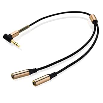 Amazon.com: RIKYJIC 90 Degree Right Angle 3.5mm Male to 2 Female Jack Headphone Audio Stereo Y ...