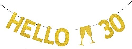 Amazon.com: WEIANDBO Gold Glitter Banner,Hello 30,pre-assembled,30th ...