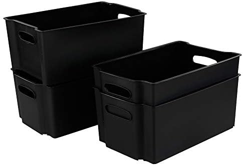 Amazon.com - Hommp 4-Pack Black Stackable Plastic Storage Basket ...
