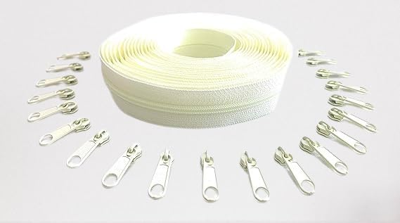 Humsafar Zipper No. 5,5 Meter (Cream), with 25 Zip Puller (Runner) for ...