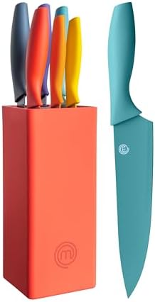 Amazon.com: MasterChef Knife Block Set of 6 Kitchen Knives, Extra Sharp ...