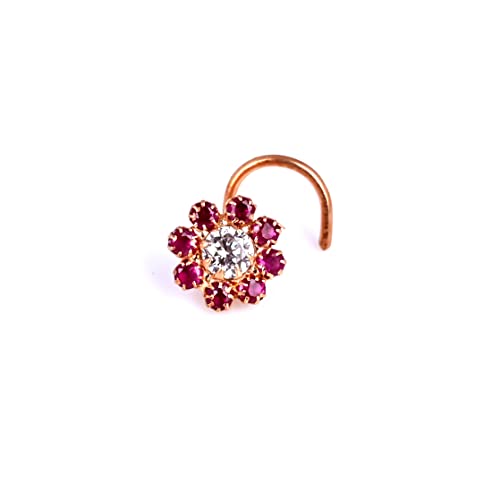 Amazon.com: Rose Gold Ruby gem Flower Sparkle Nose Stud L-Shaped Nose ...