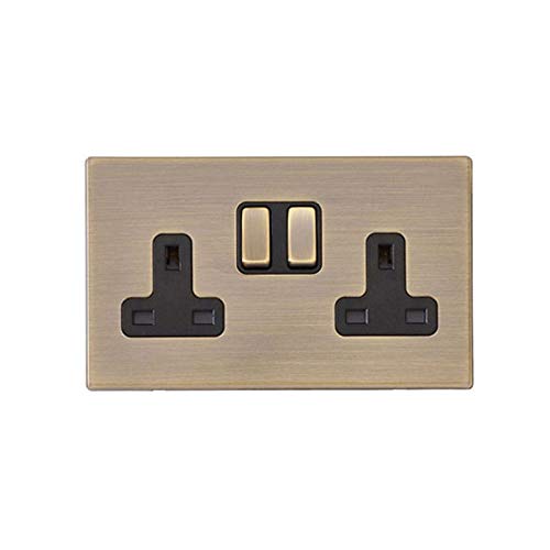 Hamilton Hartland G2 Antique Brass 2g 13A Switched Socket Black Insert ...