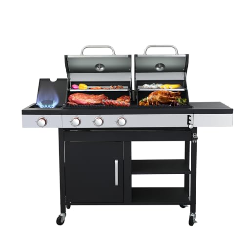 3 Propane Burner BBQ Grill Gas and Charcoal Grill Combo with Side ...
