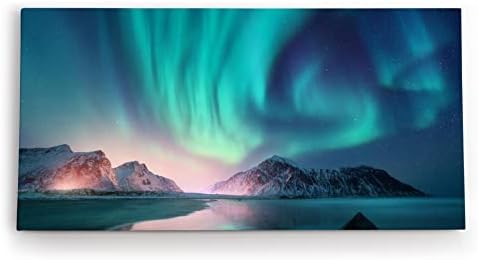 Amazon.de: Paul Sinus Wandbild 120x60cm Norwegen Berge Polarlichter ...