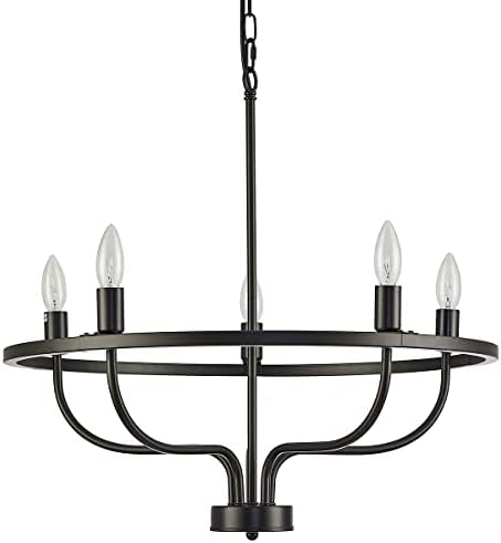 TELAFLY Black Chandelier, 5-Light Modern Farmhouse Chandelier for Dining Room Matte Black Rustic ...