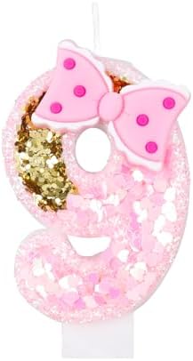Amazon.com: Girls Pink 5 Number Birthday Candles, Gold Glitter Pink ...