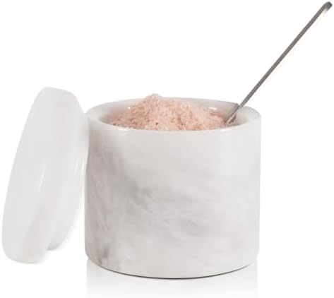 Amazon.com: HESHIBI Marble Salt Cellar Box with Wood Lid & Spoon ...