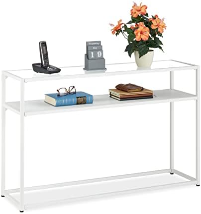 Relaxdays Konsolentisch, 2 Ebenen, Flur & Wohnzimmer, HBT: 70 x 110 x 30 cm, Metall, Glas ...