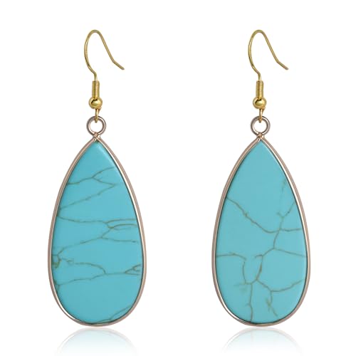 Amazon.com: Natural Turquoise Drop Earrings Gold Teardrop Dangle ...