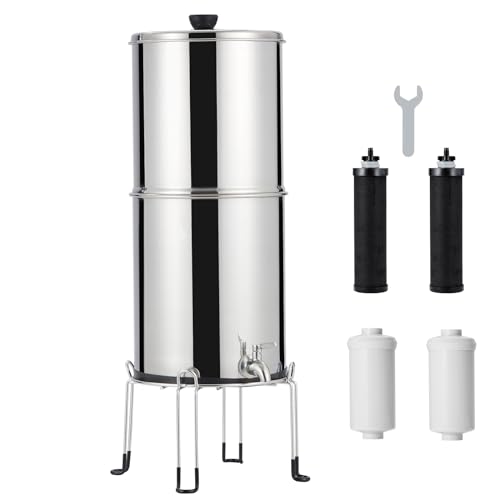 304 Stainless Steel Gravity Water Filter - 2.25 Gal Countertop System w ...