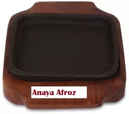 Buy Anaya Afroz Wooden Cast Iron Sizzler Plate with a Wooden Base I ...