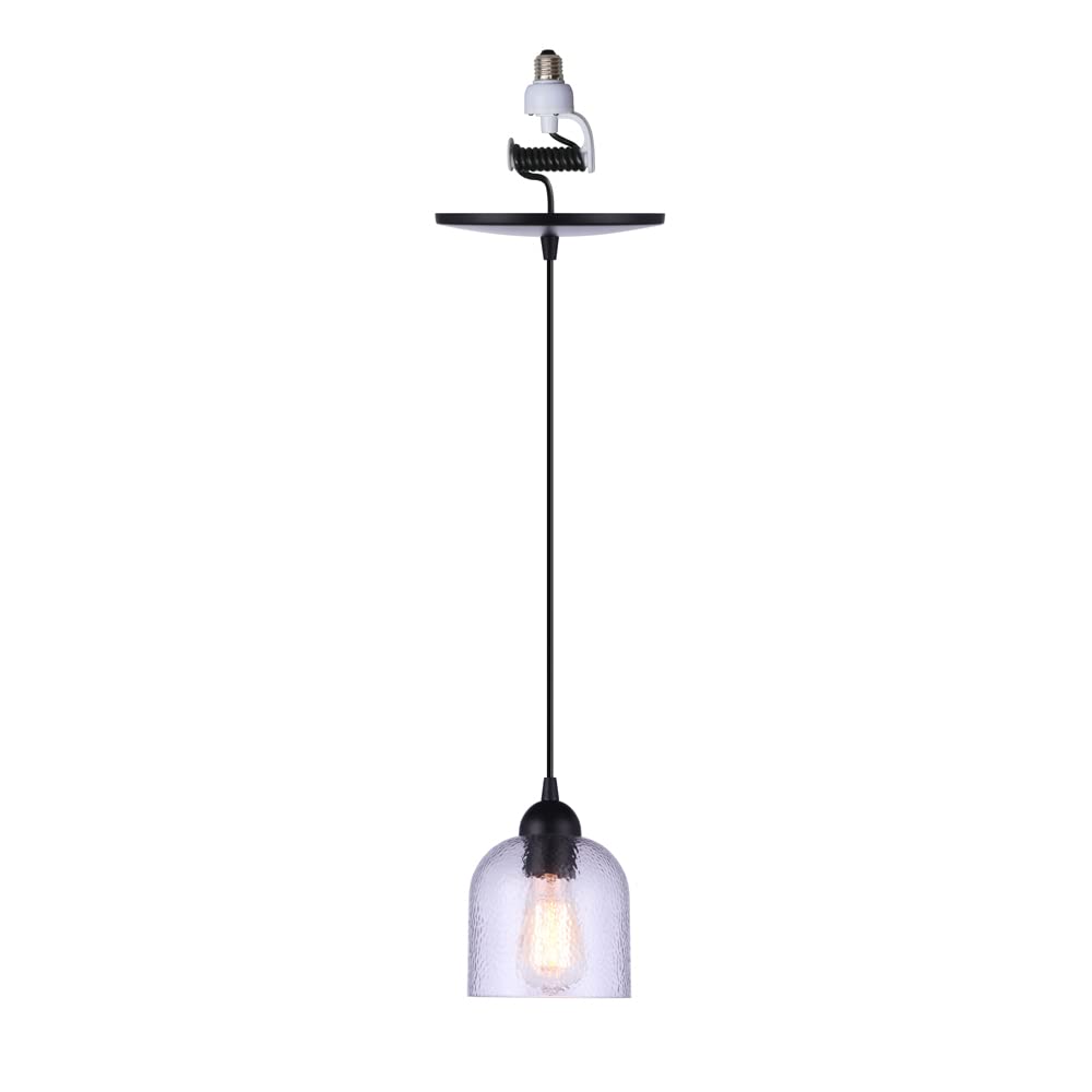 Worth Home Products Instant Pendant Light Matte Black Hammered Glass ...