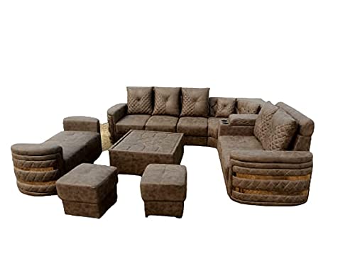 Buy tsento Sofa Set l Shape with Single Sofa 2 Puffy and Table for ...