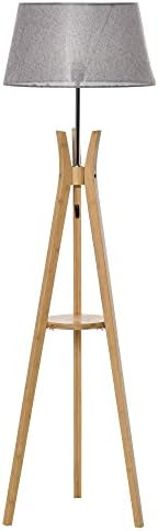 GiantexUK Tripod Floor Lamp with Shelf, Rubber Wood Frame Standing ...