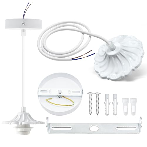 LAKONEI White Ceiling Rose Light Fitting,Pendant Lamp with 120cm Cable ...