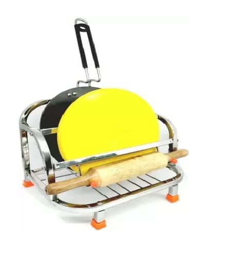 Drutik Kitchen Stainless Steel tava chakla belan chimta Stand. Rolling ...