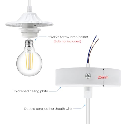 LAKONEI White Ceiling Rose Light Fitting,Pendant Lamp with 120cm Cable ...