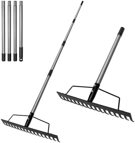 Amazon.com : 5.5FT Garden Rake, 17 Steel Tines Heavy Duty Metal Rake ...