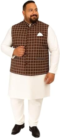 Buy IFOX LIFESTYLE Men's Plus Size Nehru Jacket, Brown Checkered ...