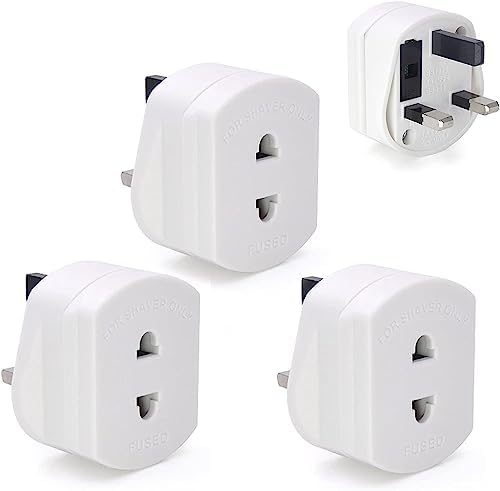 3PCS Shaver Adaptor Plug UK Charger Adapter, EU/US to UK Plug Travel ...