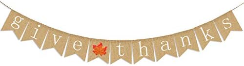 Amazon.com: Thanksgiving Burlap Banner Give Thanks Linen Bunting Banner ...