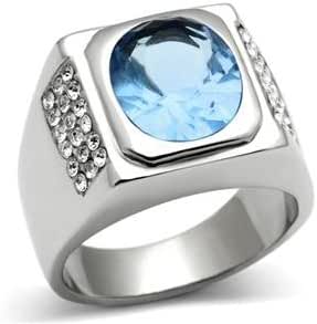 Stainless Steel Men's Ring with a Light Blue Stone in a Bezel Setting ...