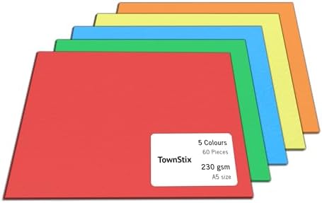 60 Pieces, 230gsm - A5 Coloured Card, Thick Cardstock Paper - 5 Colours ...