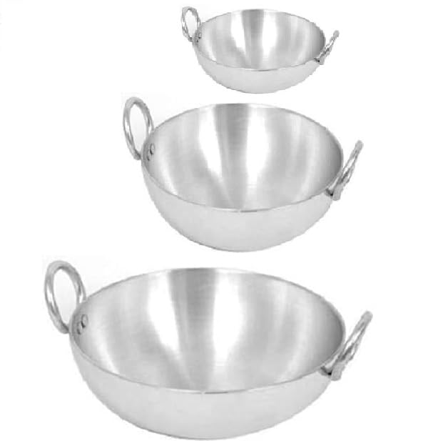 Buy Aluminium Light Weight Kadhai with Handle for Kitchen Set of 3 ...