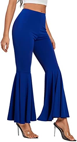LYANER Women's Casual High Waist Ruffle Flare Pants Wide Leg Solid ...
